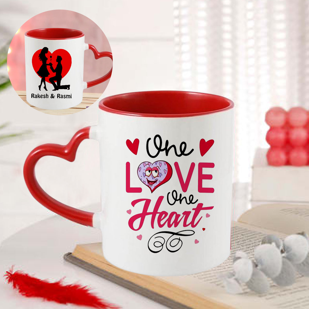 Chillaao Personalized One Love One Heart Heart Handle Mug